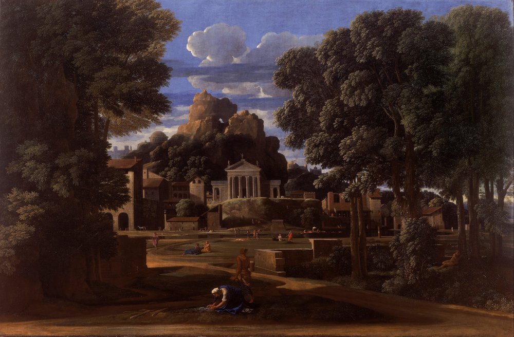 Landschaft mit der Asche der Phocion von Nicolas Poussin